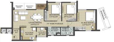 3 BHK / Bedroom Apartment / Flat for rent in Elita Garden Vista New Town Kolkata East - 1640 Sq ...
