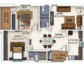 3 BHK Apartment / Flat for sale in Vazhraa Pushpak Nizampet Hyderabad - 1475 Sq. Ft.- Ground ...