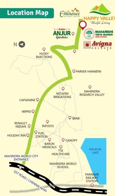 Avigna Properties Avigna Happy Valley Map - Mahindra City, GST Road ...