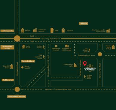 Casagrand Laurels Map - Navalur, Chennai South Location Map