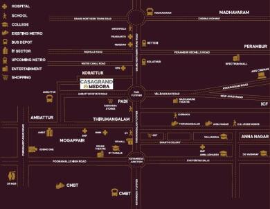 Casagrand Medora Map - Korattur, Chennai North Location Map