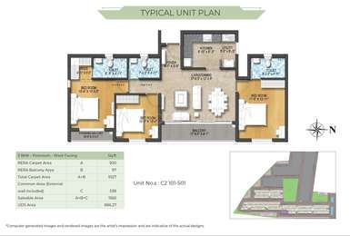 3 BHK / Bedroom Apartment / Flat for rent in TVS Emerald Green Enclave ...