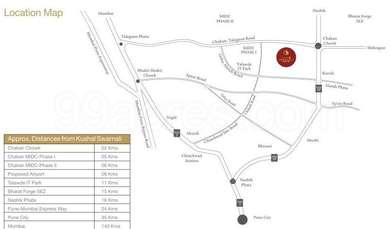 Kushal landmarks and Adiraj Kushal Swarnali Map - Chakan, Pune Location Map