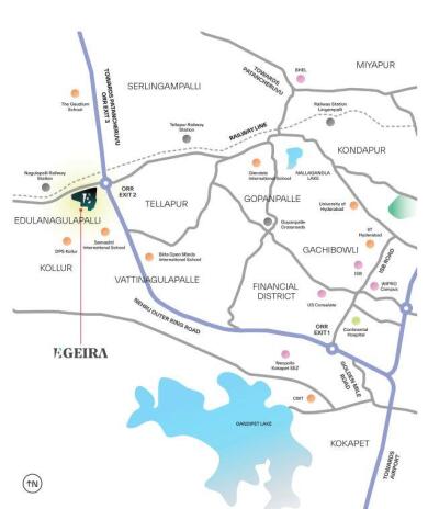 Levonor Lifespaces Levonor Egeira Map - Kollur, Hyderabad Location Map