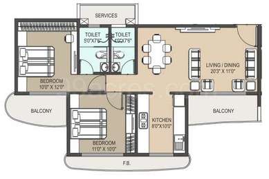 2 BHK / Bedroom Apartment / Flat for rent in Paradise Sai Sahil Sector ...