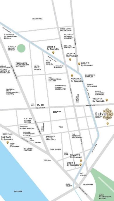 Pramukh Group Pramukh Satva Map - Vesu, Surat Location Map