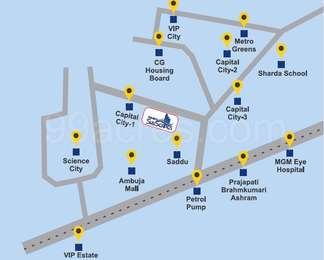 Raheja Group Rahejas Sky Scapes Map - Saddu, Raipur Location Map