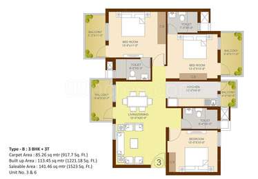 3 BHK Apartment / Flat for sale in Sare Green ParC Phase 3 Sector-92 ...