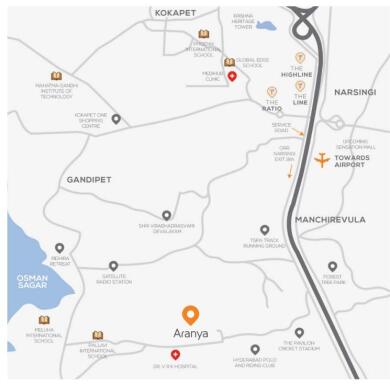Terminus Aranya Map - Gandipet, Hyderabad Location Map