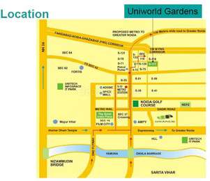 Unitech Group Unitech Uniworld Gardens Map - Sector 117, Noida Location Map