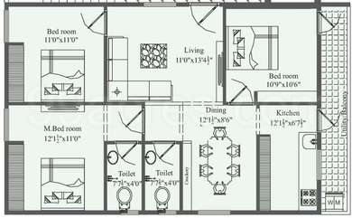 3 BHK Apartment / Flat for sale in Vaishno Vandana Kommadi ...