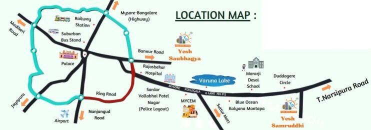 Yesh Developers Yesh Samruddhi Map - Varuna, Mysore Location Map